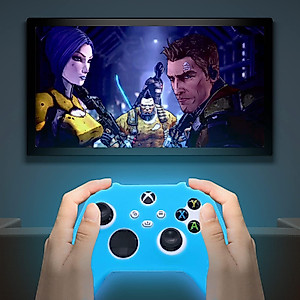HLRAO Glow in The Dark Silicone Cover Skin for Xbox Series X Controller, Anti-Slip Soft Rubber Case Protector for Xbox Series S Controller with 6 Thumb Grip Caps Glow in The Dark.