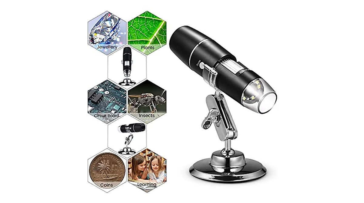 Handheld USB Digital Microscope with Metal Stand, Portable HD 1000 X ...