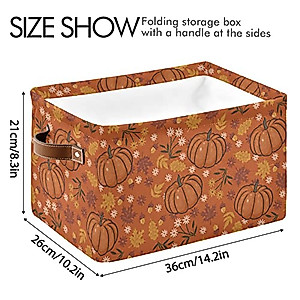 xigua Flowers Autumn Leaves and Pumpkins Foldable Canvas Storage Bin, Sturdy Fabric Storage Basket with Handles, Storage Cube Box for Organizing Shelf Nursery Toy Closet 2PCS