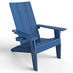 SAKSUN Adirondack Chairs Set of 2 Weather Resistant with Cup Holder,Unfinished, Patio Seating, Patio Chairs Furniture, Lounge Chairs for Outside, Plastic Lawn Chair, Outdoor Chair (2, Navy)