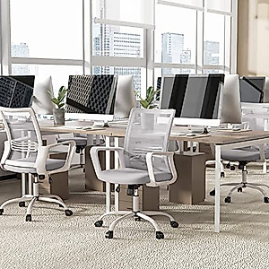 Office Chair, Home Office Desk Chairs, Swivel Desk Chair with Wheels Student Roller Chair for College Study Mesh Task Chair Ergonomic Mid Back for Adults Work, Grey