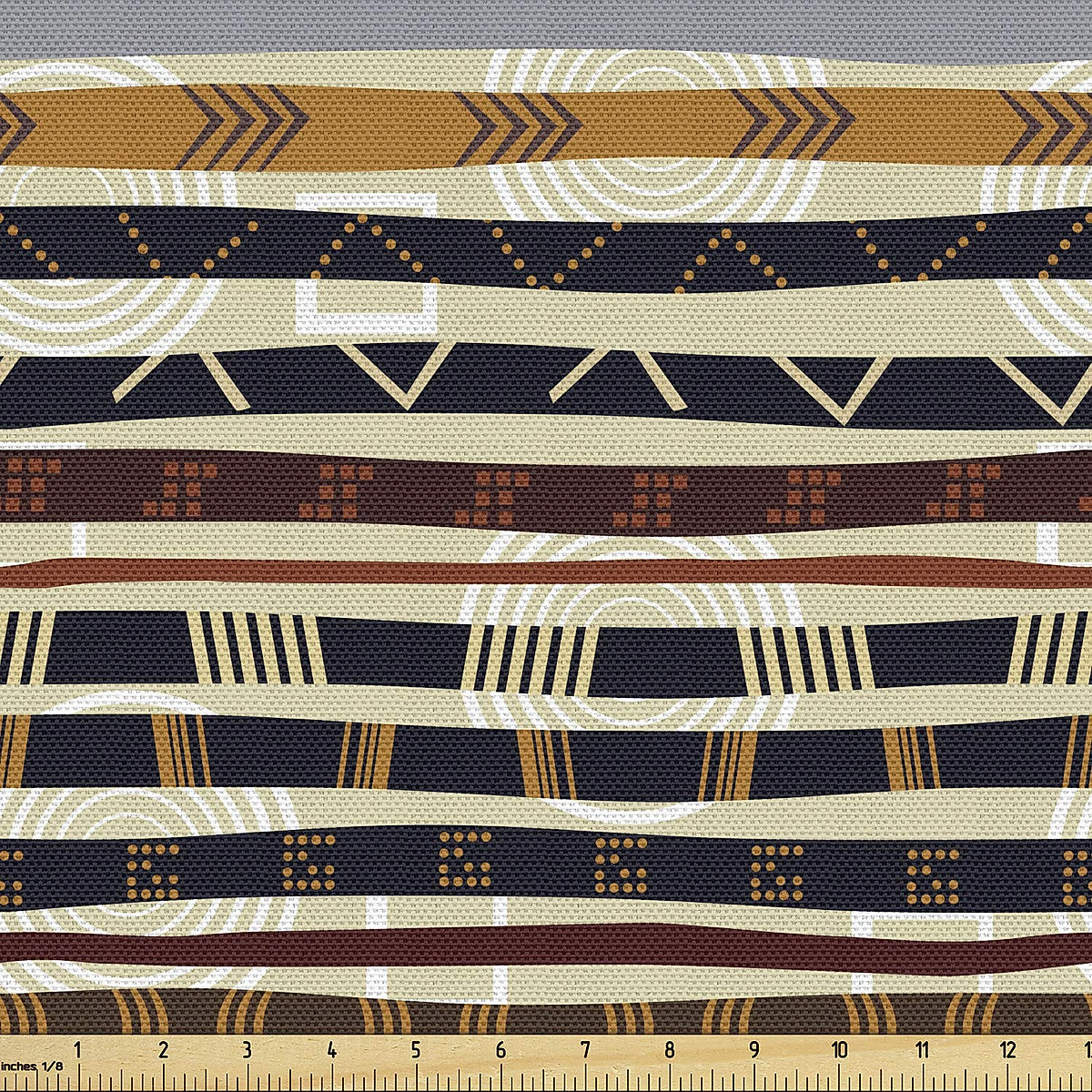 Ambesonne Abstract Fabric by The Yard Ethnic Style Geometric Forms Striped Pattern on Bold Earth Tones Decorative Material for Modern Farmhouse Decor Upholstery and Home Accents 1 Yard Orange Cream