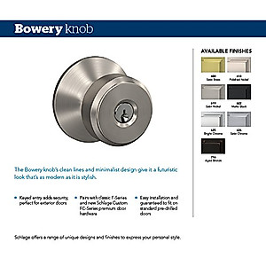 SCHLAGE F51A BWE 608 CEN Bowery Knob with Century Trim Keyed Entry Lock, Satin Brass