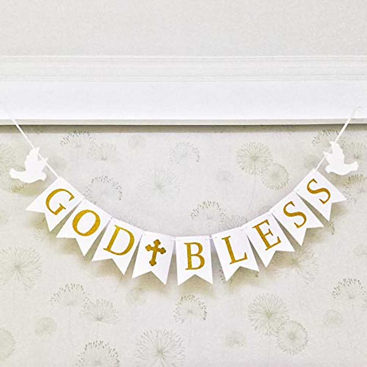 Uimiqc God Bless Baptism Banner Gold Glitter First Holy Communion Decorations Baby Shower Party Decor