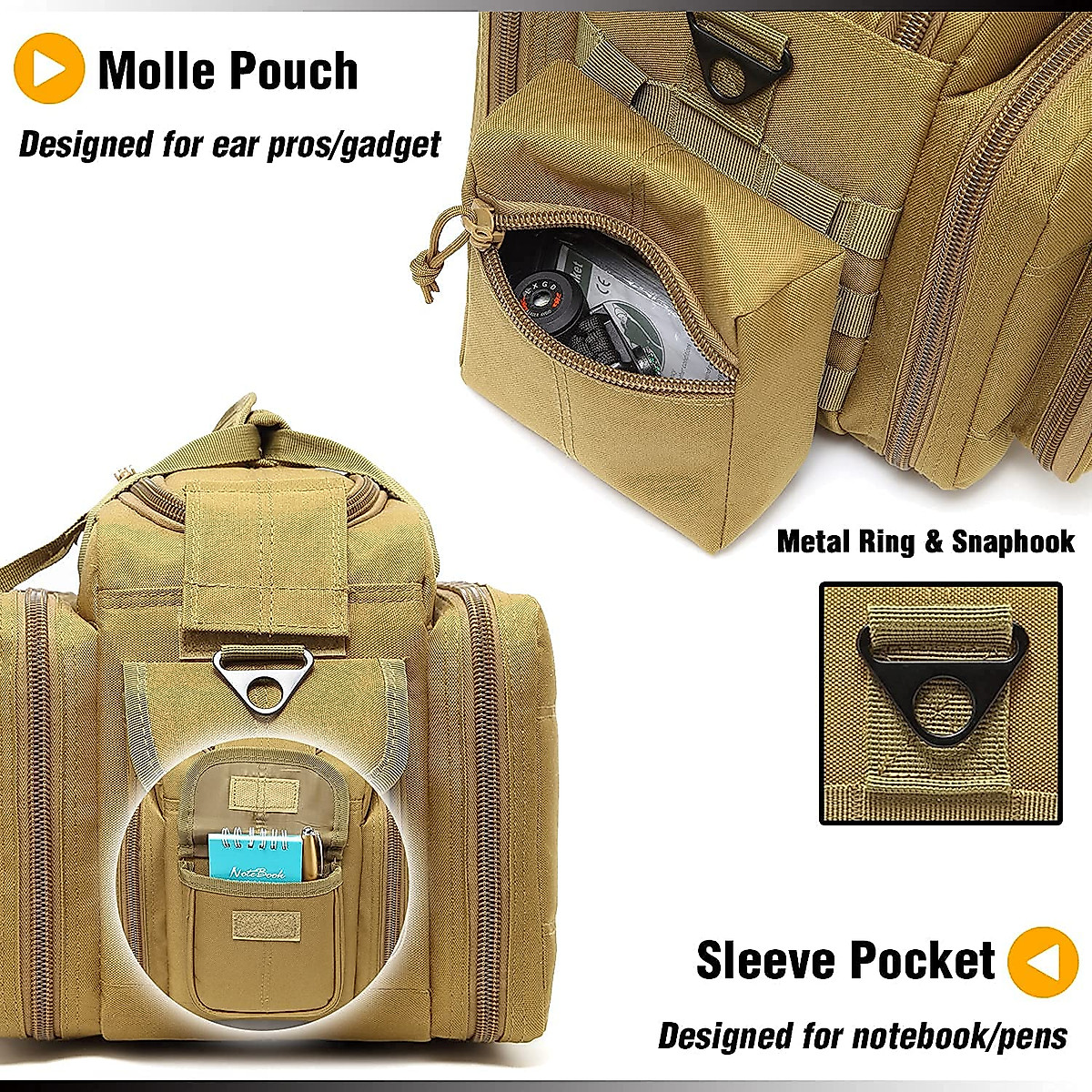DBTAC Range Bag 2~4 Pistol Medium Size (Tan) + Tactical Lunch Bag (Tan), Durable Material with adjustable shoulder strap, Multi-functional Design