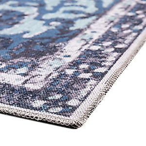 Rugs.com Francesca Collection Washable Rug – 7 Ft Square Navy Blue Flatweave Rug Perfect for Living Rooms, Kitchens, Entryways