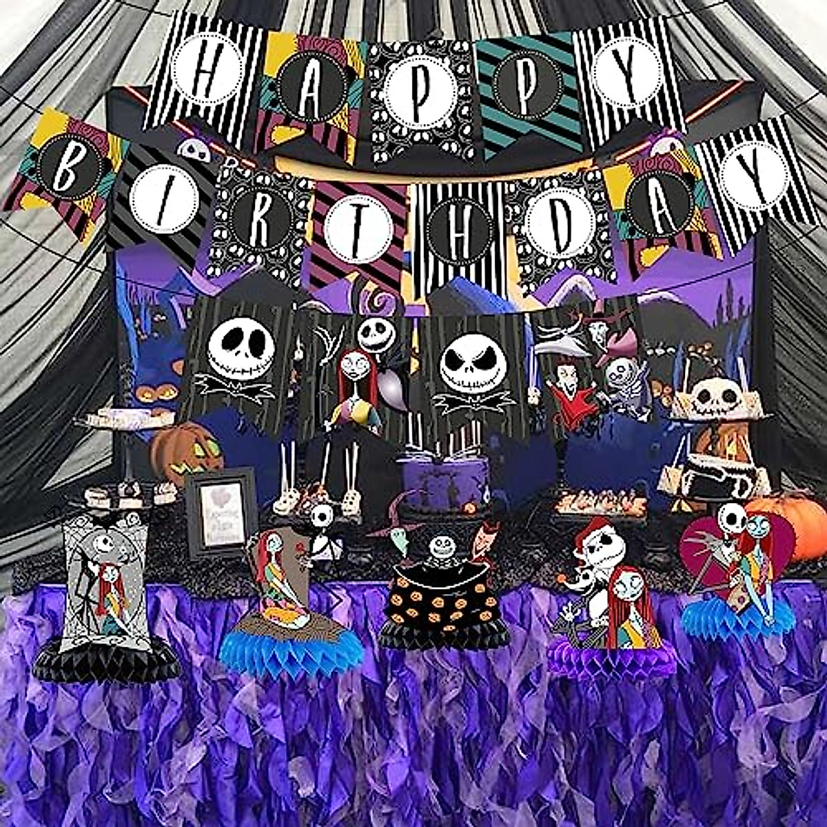Nightmare Before Christmas Birthday Banner Party Decorations, Jack Skellington Nightmare Before Christmas Paper Banner Halloween Birthday Party Supplies