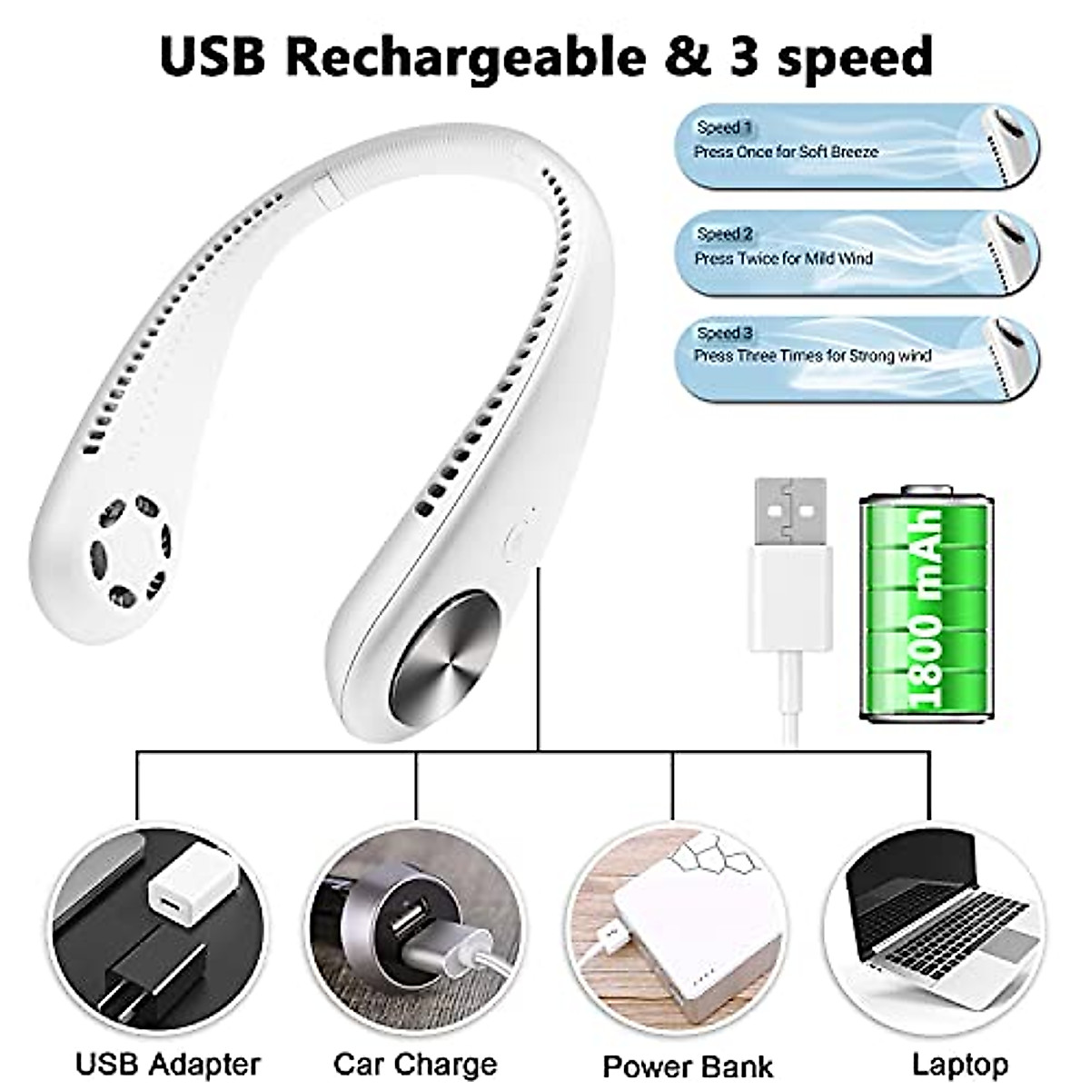 EMHFLYFN Portable Neck Fan Upgraded Hand Free Personal Fan Rechargeable Bladeless Neck Fan 360° Surround & 3 Gear Wind Wearable Cooler Fan U-Shaped Neck Ring Fan Suitable for Traveling Sports Office