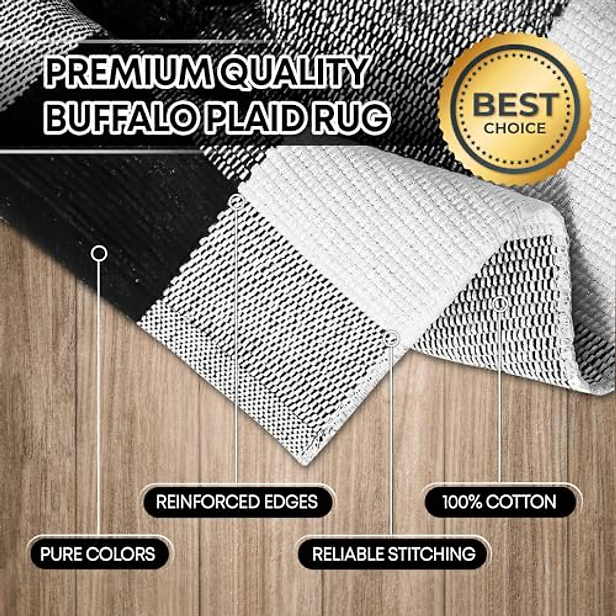 Black and White Buffalo Plaid Outdoor Rug - 24x51 - Cotton Buffalo Plaid Rug for Outdoor/Indoor Use - Washable Front Door Mat for Front Porch, Kitchen, Farmhouse Entryway