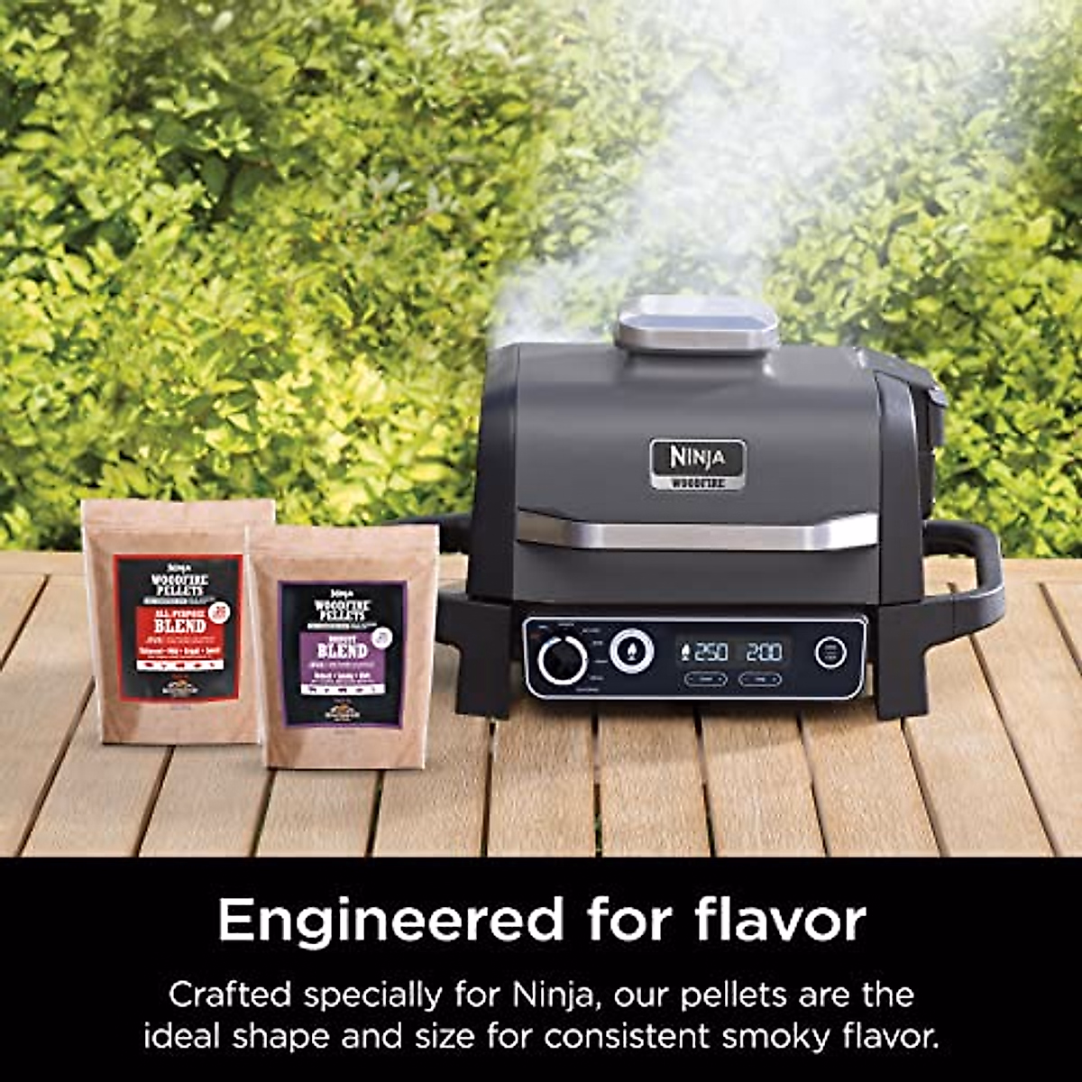 Ninja OG701 Woodfire Outdoor Grill, 7-in-1 Master Grill, BBQ Smoker, & Outdoor Air Fryer plus Bake, Roast, Dehydrate, & Broil, Woodfire Technology, with Robust Pellets