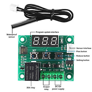 AEDIKO W1209 DC 12V Digital Temperature Controller Board Blue Digital Display Thermostat -50-110°C Electronic Temperature Temp Control Module Switch with Waterproof Case (1-Pack)