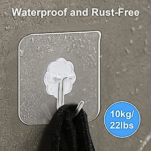 36PCS Adhesive Wall Hooks for Hanging Heavy Duty 22lbs(Max), Transparent Waterproof Wall Hangers without Nails Picture Hanging Hooks Sticky Hooks for Bathroom Kitchen Office Outdoor Keys Hooks