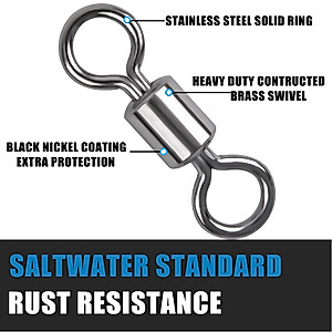 JSHANMEI Barrel Swivels Fishing Swivels Saltwater Fishing Tackle Rolling Bearing Snap Connector for Saltwater Freshwater Fishing Black Nickel 31Lb to 330Lb(10#-50PCS)