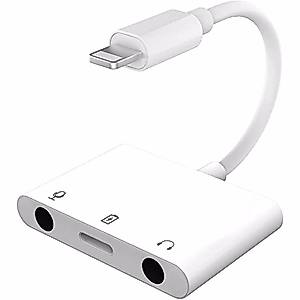 Lightning to Microphone Audio Adapter, Upgraded 3 in 1 Dual 3.5mm Microphone Audio Jack and Charging Aux Headphone Splitter Adapter, Compatible with iPhone 12/11/iPad