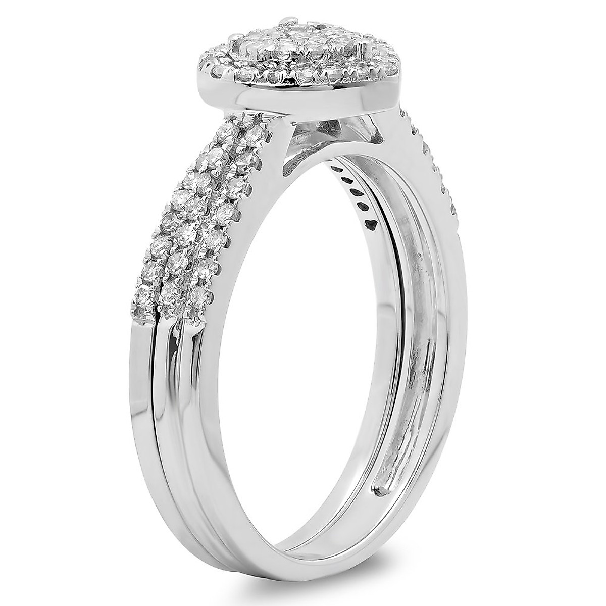 Dazzlingrock Collection 0.50 Carat (Cttw) 10K Round Diamond Women Split Shank Heart Shaped Engagement Ring Set 1/2 CT, White Gold, Size 5