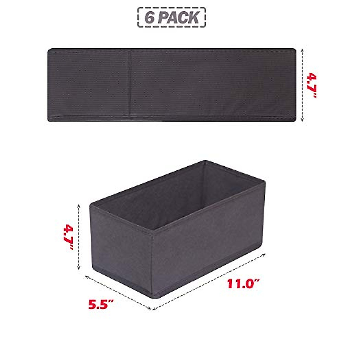DIOMMELL 6 Pack Foldable Cloth Storage Box Closet Dresser Drawer Organizer Divider Fabric Baskets Bins Containers for Clothes Underwear Bras Socks Lingerie Clothing, Dark Grey 060