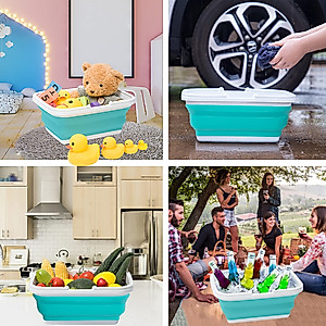 AUTODECO 2 Pack Collapsible Sink with Handle Towel, 2.37 Gal / 9L Foldable Wash Basin for Washing Dishes, Camping, Hiking and Home Gray and Blue