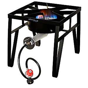 Flame King Heavy Duty 200K BTU, 0-20 PSI, Propane Gas Single Burner Bayou Cooker Outdoor Stove for Home Brewing, Turkey Fry, Maple Syrup Prep, Cajun Cooking