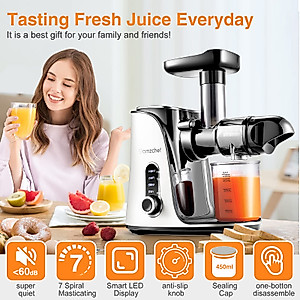 Juicer Machines, AMZCHEF Slow Cold Press Juicer with 2 Speed Modes, Travel bottles(500ML), LED display, Easy to Clean Brush & Quiet Motor for Vegetables & Fruits, Beige