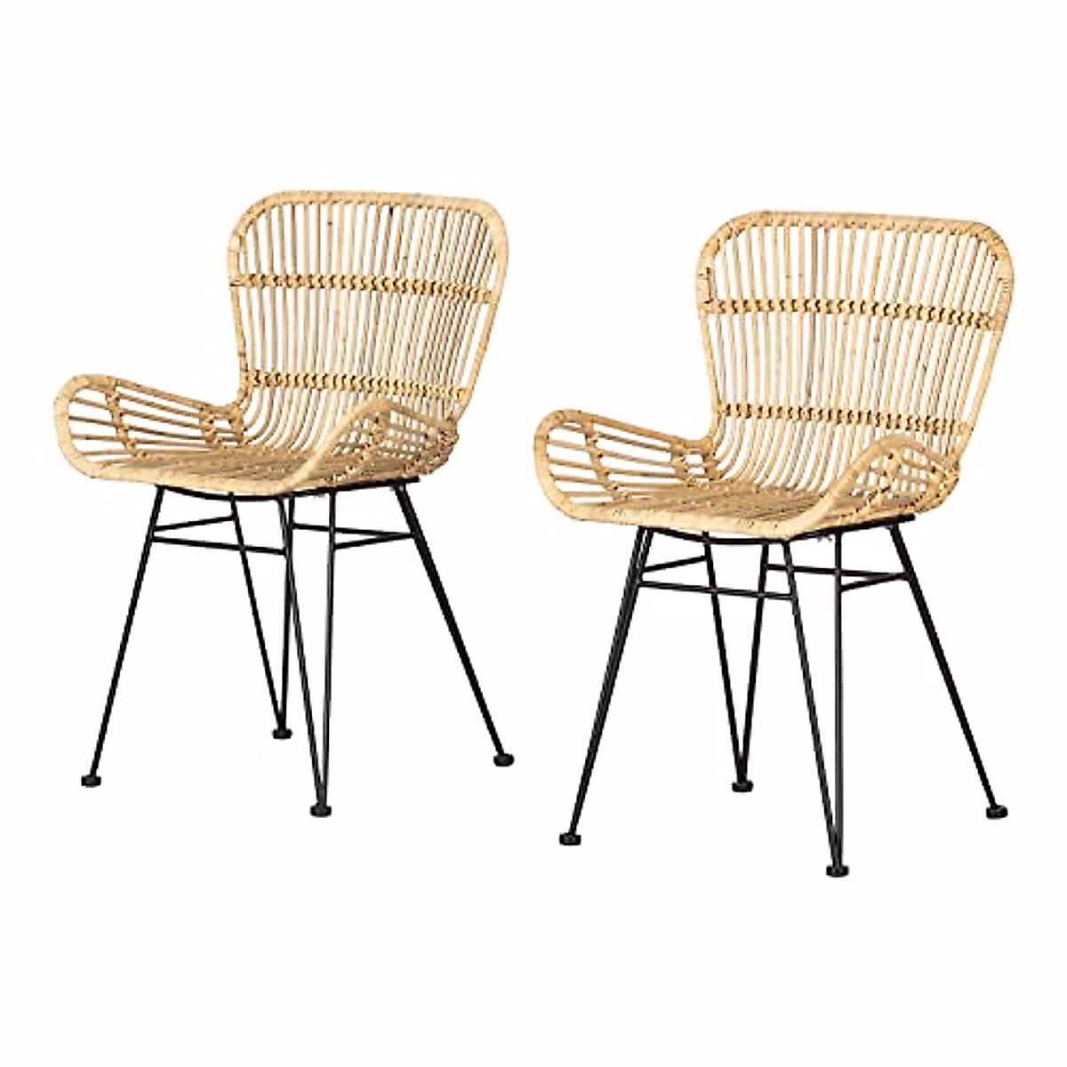 South Shore Balka Dining Chair with Armrests, Set of 2, with Arms, Rattan and Black