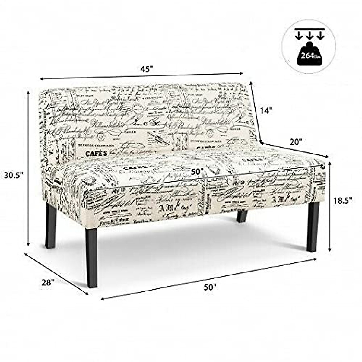 MAXCBD Love Seats 2-Seater Furniture Sofa Couch Armless Loveseat Sofa Fabric Settee Bench Bed Chair Wooden Leg Living Room for Living Room