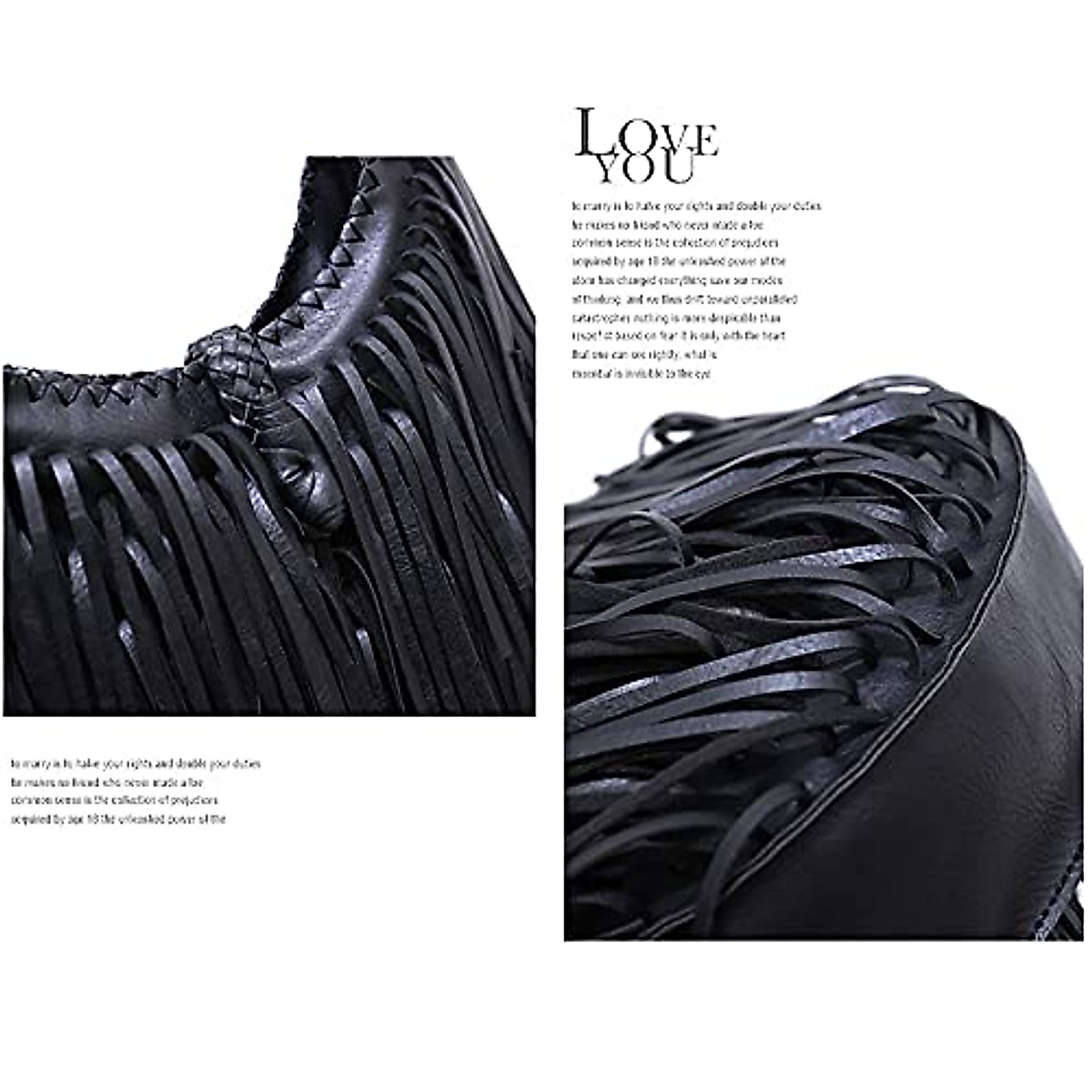 DBMGB Leather Hobo Bag, Fringe Crossbody Bags, Tassel Purse, Vintage Shoulder Handbags, for Women Girls,Black