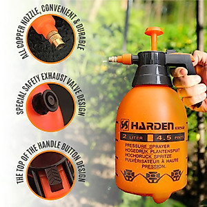 HARDEN Portable Manual Hand Sprayer and Pressure 2L 0.5 Gallon Garden Sprayer Lawn, Plants with Safety Valve and Adjustable Nozzle | Pump Sprayer| Water Sprayer