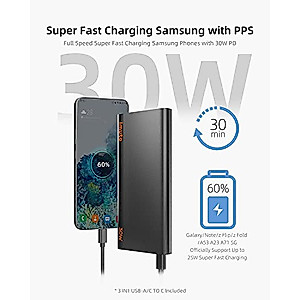Slim Portable Charger 30W, imuto PPS Samsung Super Fast Charging 30W for Galaxy S22 S21 S20, Portable Charger Flip, Note 9 10 20, A23 53 5G, Portable Charger Pixel 6 7, 30W Power Bank for Samung Pixel