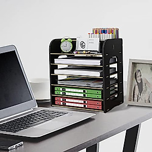 feejee Desktop File Organizer with Pen Holders, 14-Inch, Black, Made of Durable Engineered Wood