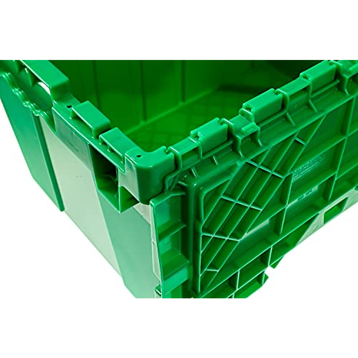12 Gallon Heavy-Duty Flip Tote Storage Container (PACK OF 4) - Green, Commercial Flip Top Tote, Industrial Plastic Storage Tote - 21 in. L x 15 in. W x 12 in. H, Padlock & Metal Hinged Flip Cover