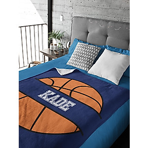 Personalized Custom Basketball Fleece and Sherpa Throw Blanket for Kids Youth Basket Ball Indoor Outdoor Blankets Boys Girls Toddler Mini Hoop Fans Toys Apparel