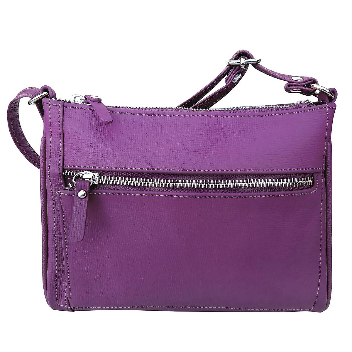 Silver Fever® Leather Travel Cross Body Handbag (Purple Debossed)