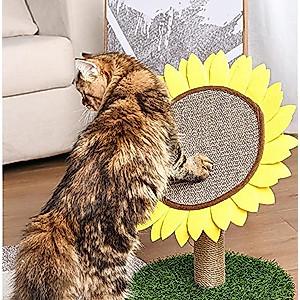 Lovely Caves Sunflower Cat Scratching Post with Sisal Covered, Cat Claw Scratcher Pole for Kitten, Flower Cat Tree Furniture Scratch Post
