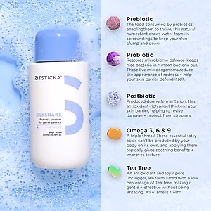 ZitSticka Body Wash - SILKSHAKE Probiotic-Rich Body Cleanser w/Tea Tree & Omega 3, 6 & 9 for Back Acne & Breakout Prone Skin, Sensitive Skin, Oily Skin, Dermatologist Tested