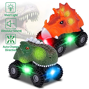 F FiGoal Dinosaur Cars with LED Light Sound Dino Car Toys Car Gifts Animal Vehicles for Boys Girls Toddles Kids Birthday Gifts Teacher Classroom Prize