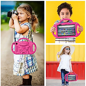 All-New Fire 7 Tablet Case (12th Generation,2022 Release), Fire 7 Tablet Case for Kids, with Shoulder Strap, MENZO Shockproof Light Weight Kids Case for Amazon fire 7 Tablet 7” Display 2022, Rose