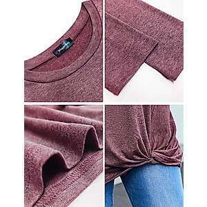 Bloggerlove Shirts For Women Casual Solid Tunic Tops To Wear With Leggings Twist Knot Blouse Long Sleeve Fall Clothes Red M