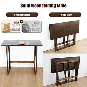 Solid Wood Folding Desk Mid Century Modern Desk,47 inch Foldable Writing Computer Desk for Home Office, Simple Study Makeup Workstation, Wooden Study Office Desk Table for Small Spaces,Walnut Color