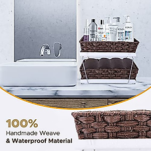 TCJJ 2-Tier Brown Storage Baskets for Organizing, Under Bathroom/Kitchen Sink Organizers and Storage, 2 Woven Sliding Baskets for Bathroom Kitchen Pantry Medicine Cabinet Counter