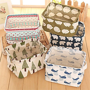 4Pcs Cotton And Linen Cloth Art Storage Basket Cute And Simple Nordic Style Home Cosmetics Sundries Handle Basket Desktop Storage Box(7.87inch)
