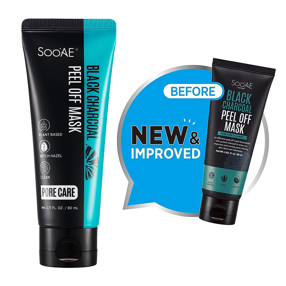 Soo'AE Black Charcoal Peel Off Mask 1 EA - 2023 NEW Deep Pore Cleansing Activated charcoal peel off black face mask Black Head Black Mask Made in Korea