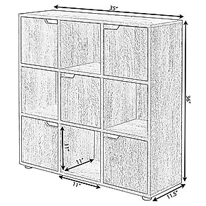 Basicwise 9 Cube Wooden Organizer With 5 Enclosed Doors and 4 Shelves, Oak