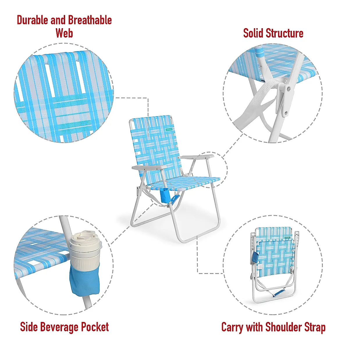 SunnyFeel 15" Tall Folding Webbed Lawn Beach Chair for Adults 2 Pack, Oversized Portable High Seat Sand Chair Heavy Duty 300 LBS, Foldable Camping Chairs for Camp/Outdoor/Picnic/Concert/Sports