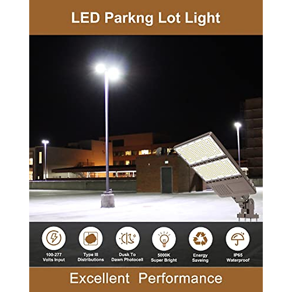 LED Parking Lot Light 320W 44800LM LED Shoebox Light Adjustable Arm Mount 5000K LED Pole Lights Outdoor, IP65 Commercial Area Street Lighting with Photocell for Parking Lot Roadway, UL&DLC