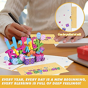 Oalushf Pop Up Cards, 3D Alphabet Happy Birthday Card with Envelopes and Note Tag, Greeting Cards Birthday Gifts for Women and Men (5 * 7)