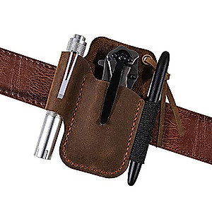 EASYANT Handmade Leather Sheath for Folding Knife Flashlight Organizer EDC Tools Brown