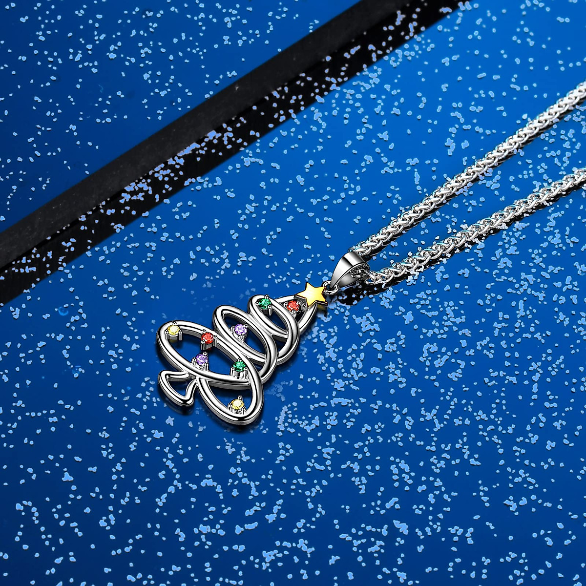 beautlace Christmas Trees Shape Necklaces Silver Plated Santa Claus Snowman Pendant Necklace with Colorful Cubic Zirconia Christmas Jewelry Gifts for Women KP0225F