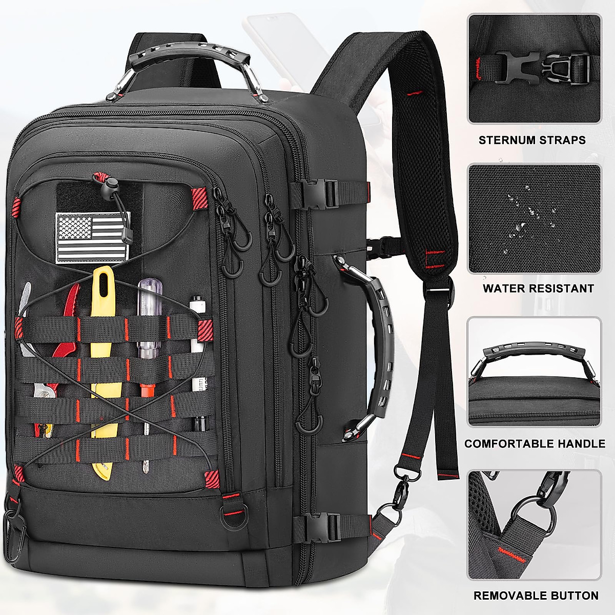 Vancropak Travel Backpack for Men, Extra Large 17.3 inch Laptop Backpacks, Flight Approved Sturdy Carry on Suitcase for Airplanes with 3 Packing Cubes, Expandable 50L Luggage Daypack Duffel Bag, Black