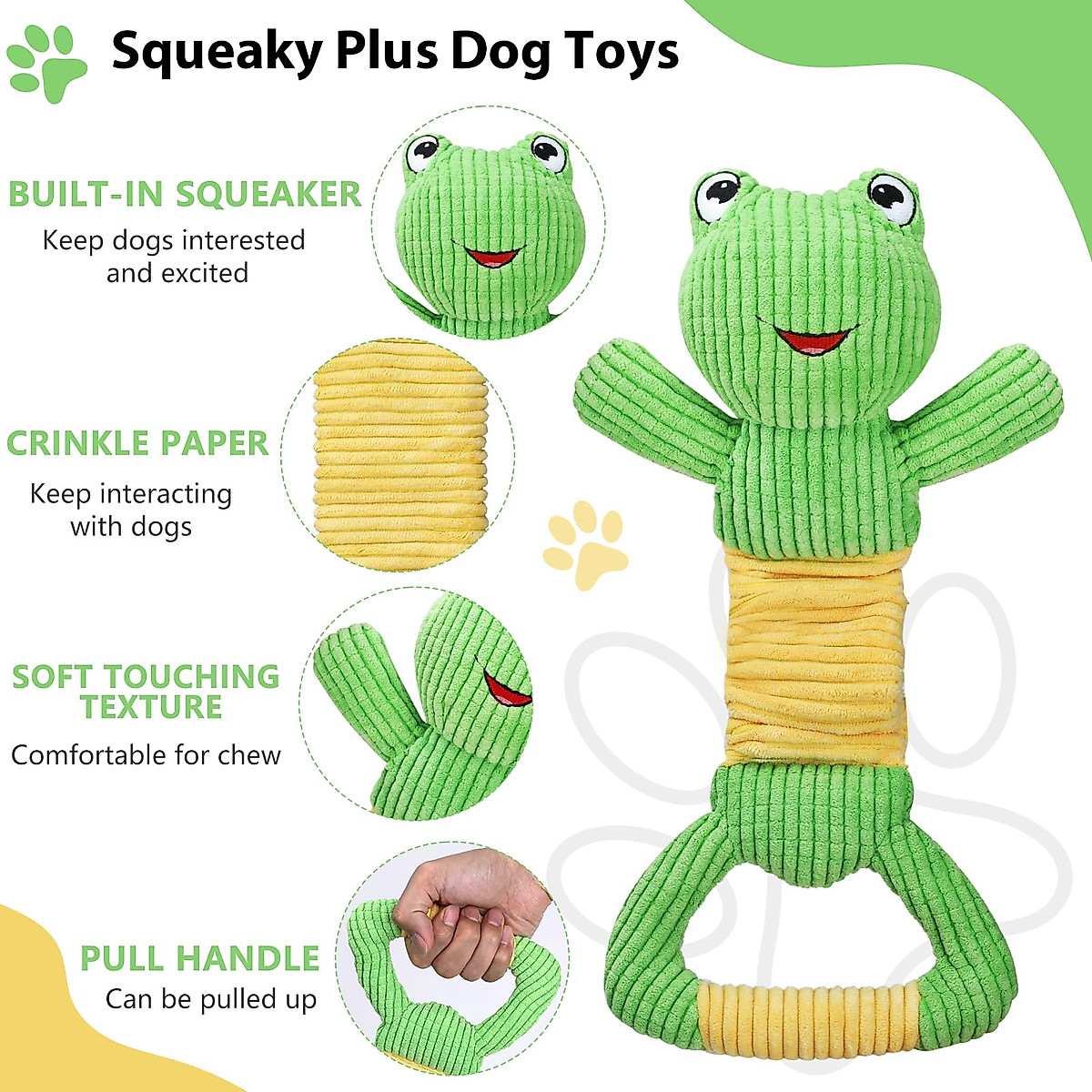 Letsmeet Dog Squeak Toys Durable Plush Dog Toy with Crinkle Paper, Tug of War Pull Toys for Puppies, Interactive Dog Chew Toys for Small, Medium and Large Dogs