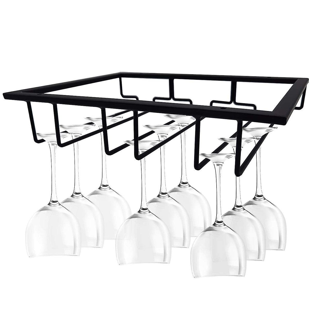 RONYOUNG Wine Glass Holder - Stemware Rack Under Cabinet Metal Wine Glass Holder Glasses Storage Hanger Organizer for Cabinet Kitchen Bar (3 Rows,Black)